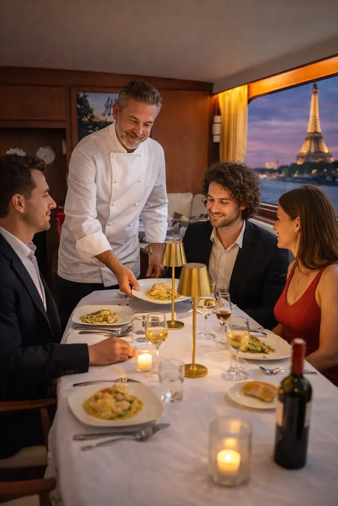 Dinner on board with a private chef | Private Seine River Cruise- DOLCE ...